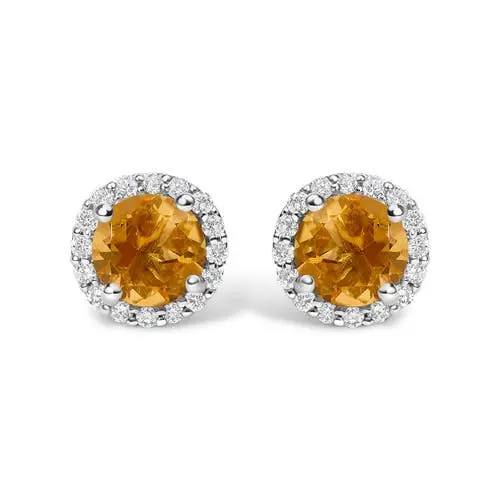 HAUS OF BRILLIANCE 10k Gold Gemstone And Diamond Halo Stud Earrings - White | Orange Citrine